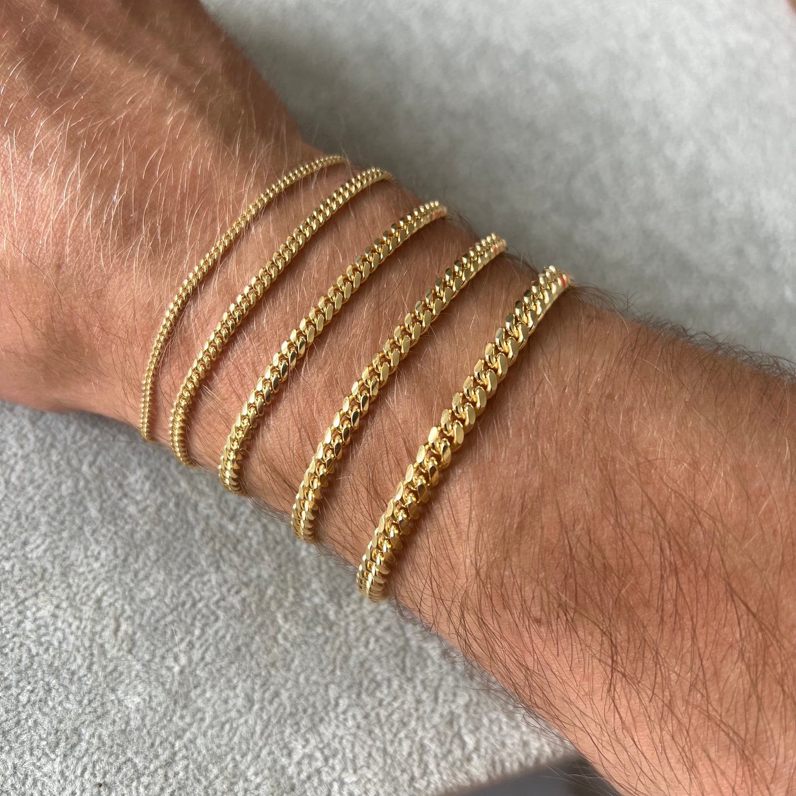 Gold Mens Bracelet Chain for Men, 925 Sterling Silver Plated Bracelet ...