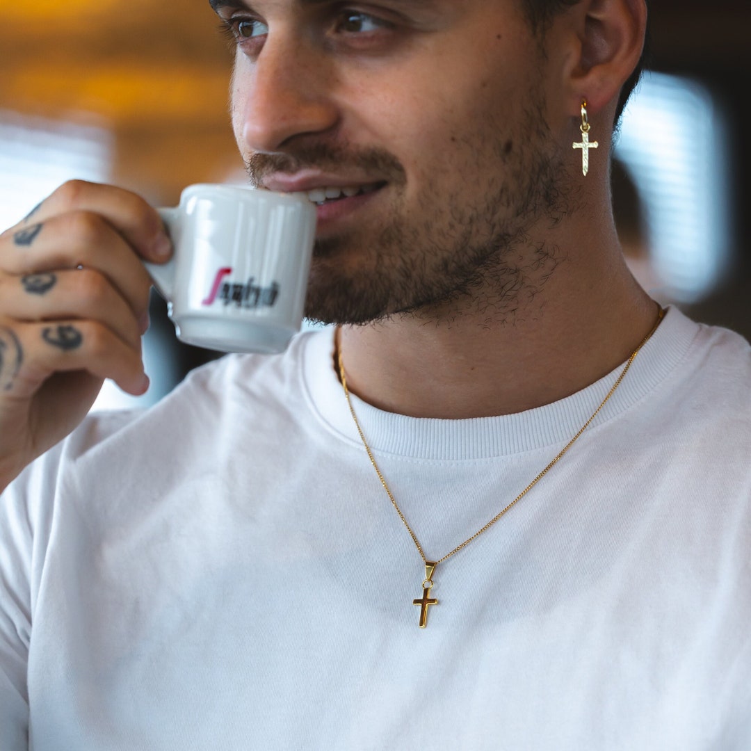 18K Gold Cross Necklace Men - Cross Chain Pendant Men - Mens Cross ...