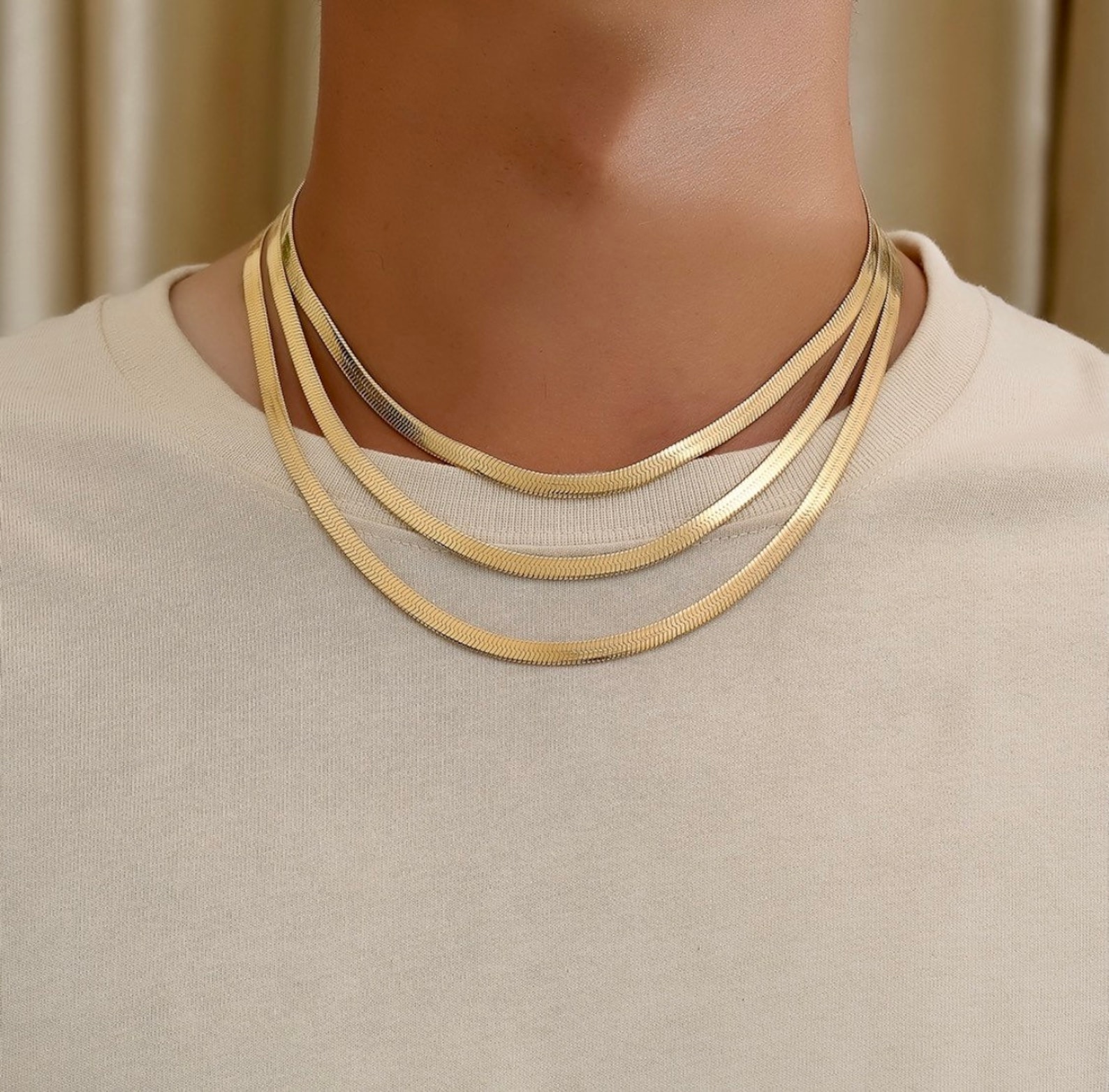 Mens Necklace, 18K Gold Snake Chain, 5mm Gold Chain Man Necklace Flat ...