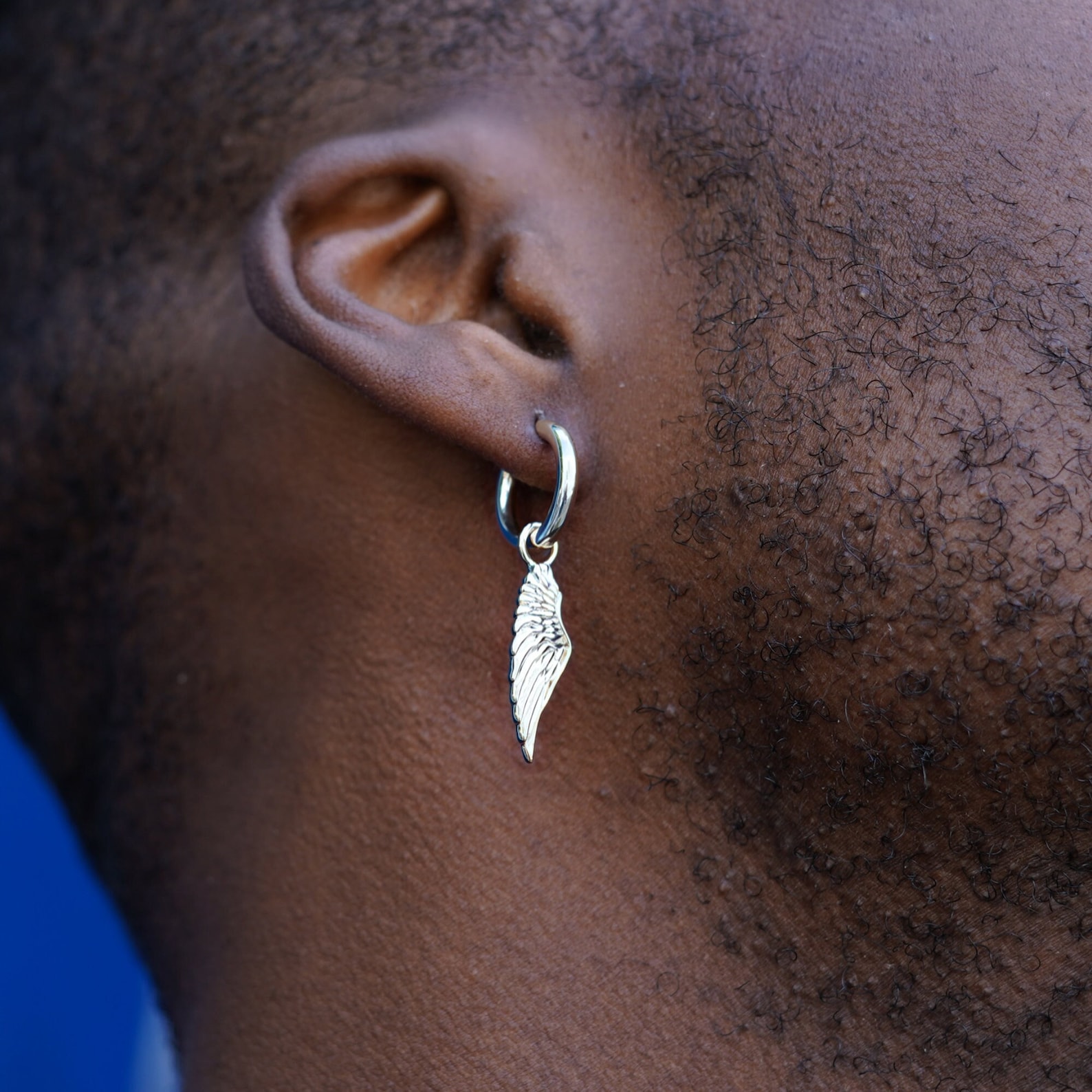 Mens Earring - Silver Dangle Hoop Earrings for Men - Angel Wing Earring ...
