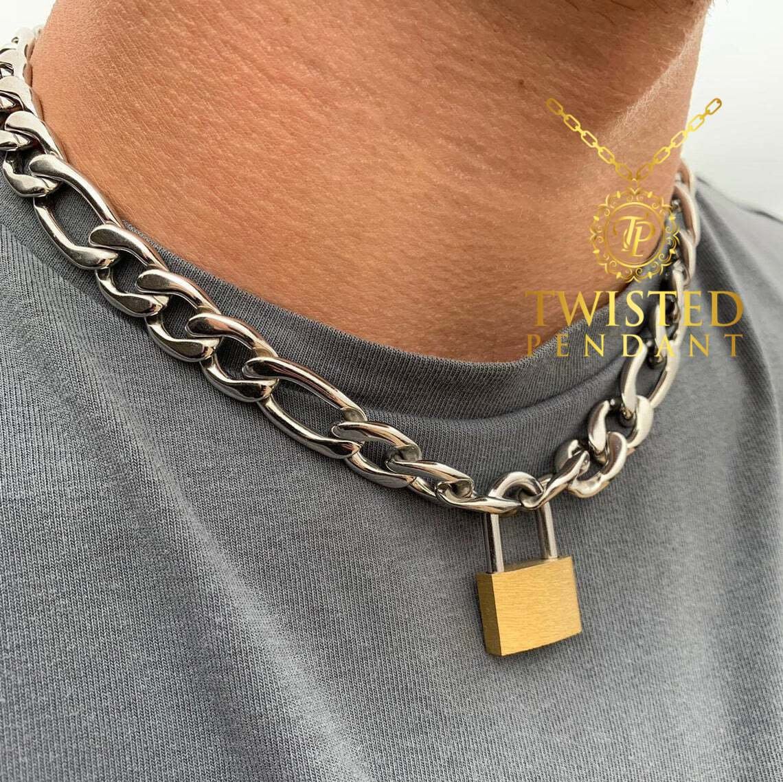 Padlock Necklace Choker Silver & Gold Padlock Chain - 18 Padlock Necklace Choker Silver & Gold Padlock Chain - 18