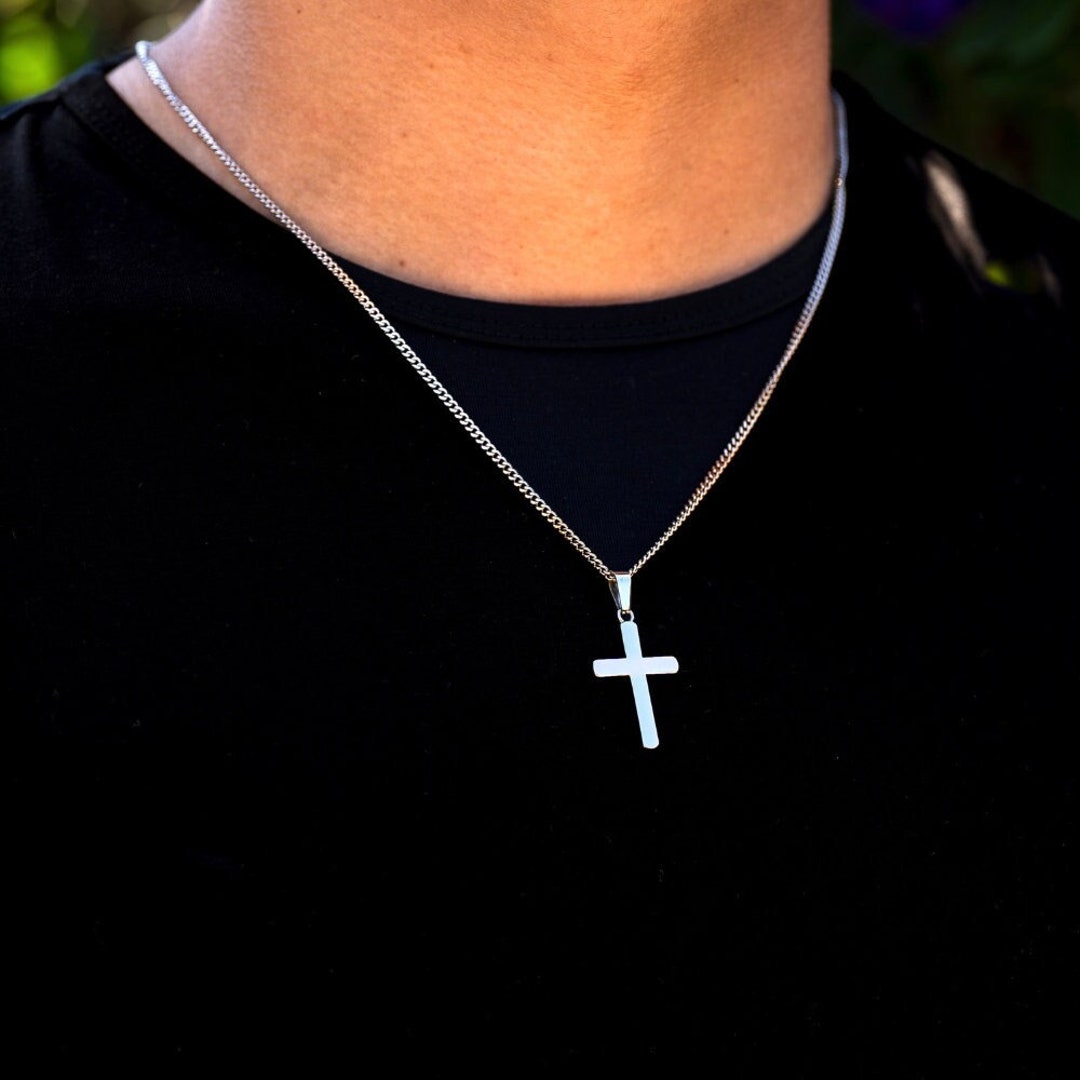 Mens Necklace - Silver Cross Necklace - Cross Necklace Men - Smooth ...