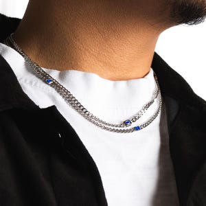 Mens Necklace - Vintage Silver Chain Necklace - Curb Chain Gemstone ...