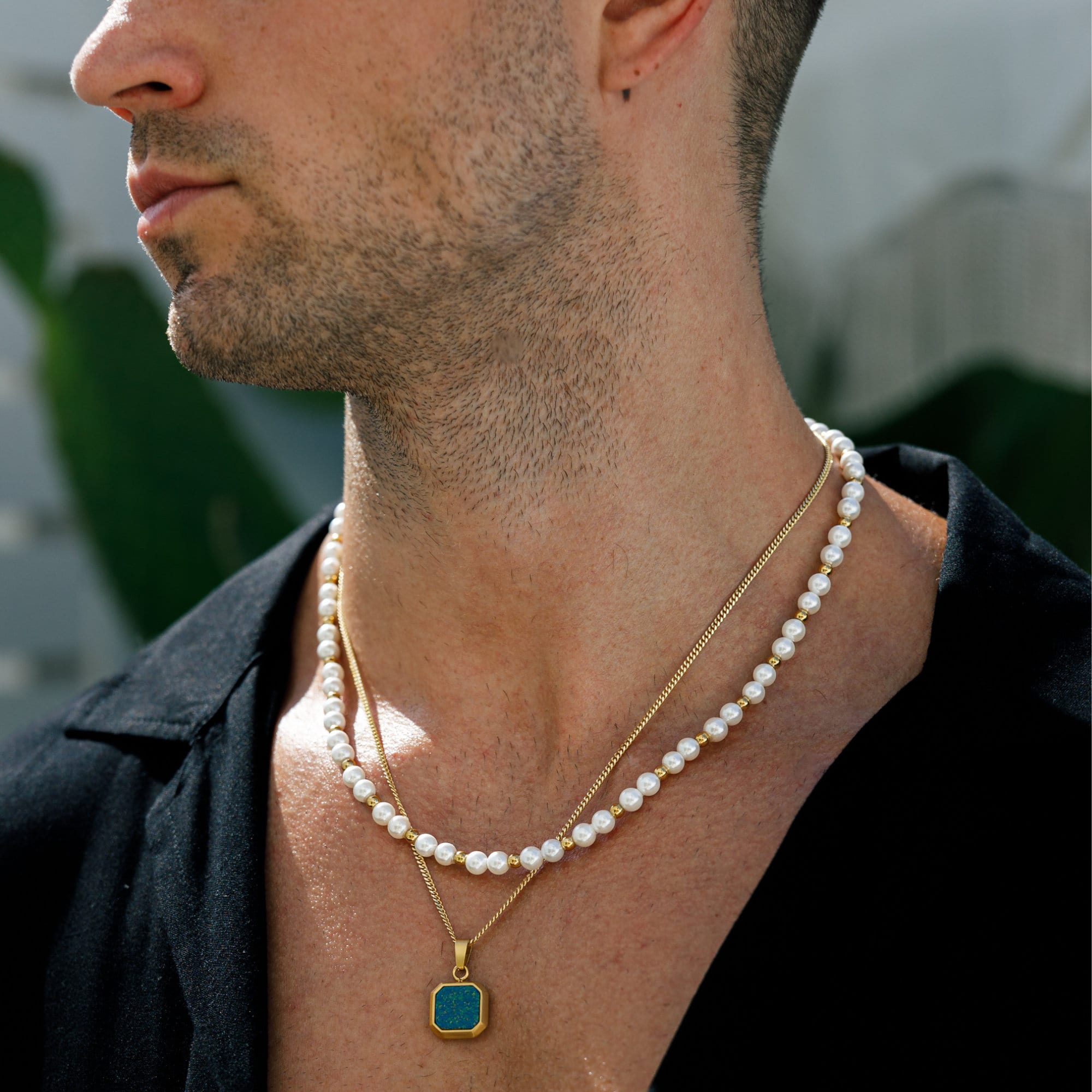 Mens Pearl Necklace Chain - Silver Pearl Chain - 6mm Shell Pearl Chain ...