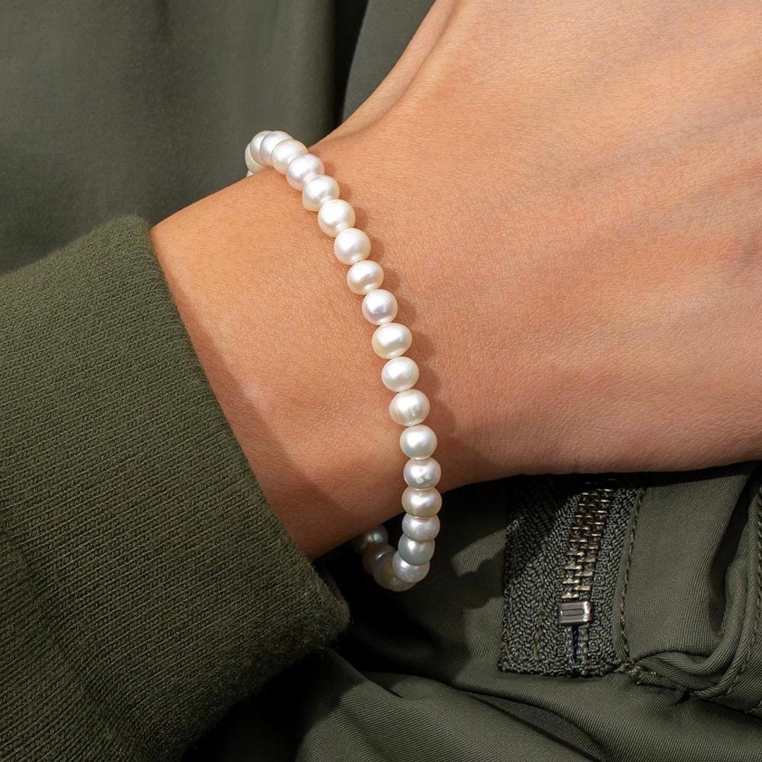 Mens Freshwater Pearl Bracelet Chain 6MM, Pearl Bracelet Men, Mens ...