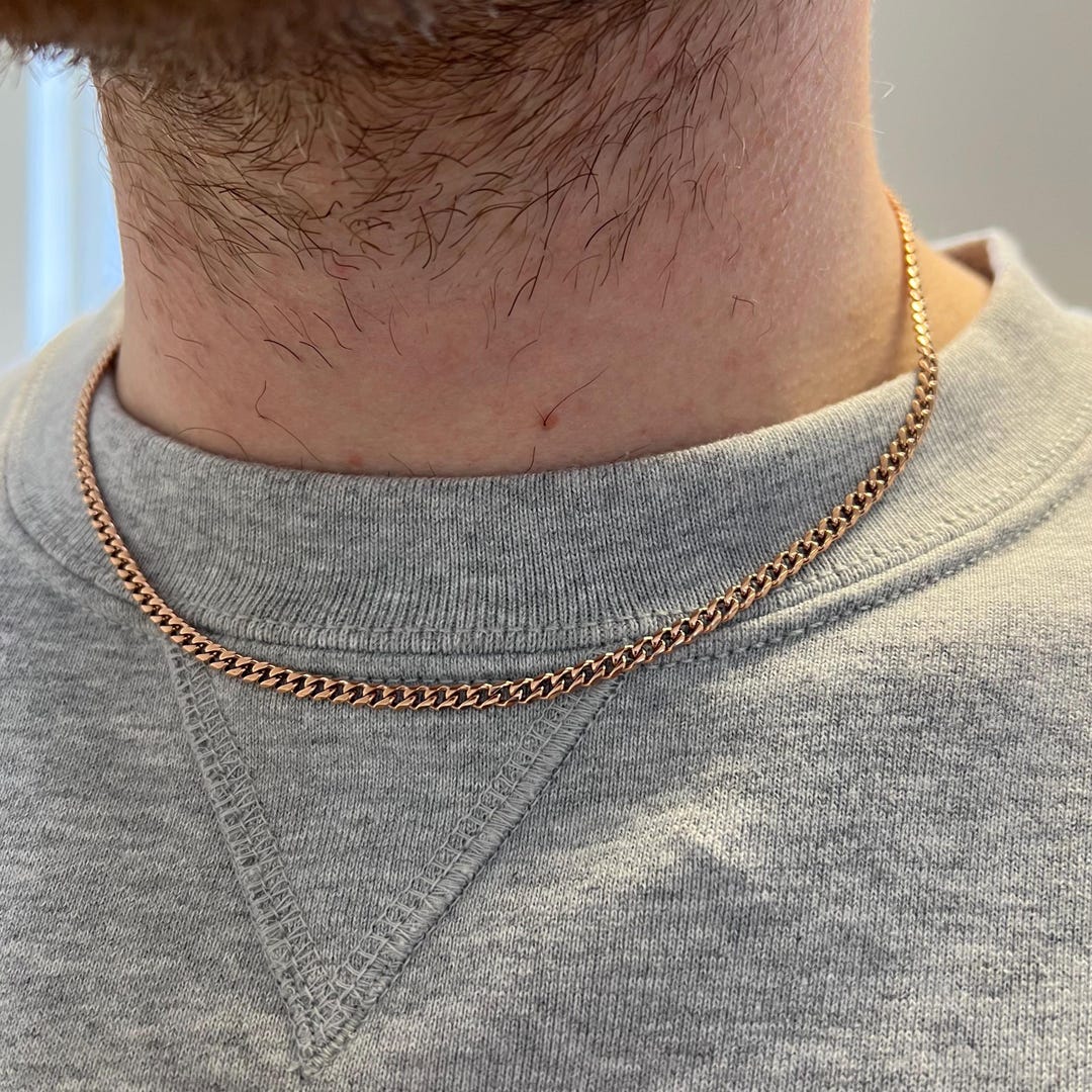 Rose Gold Chain Necklace Chain Mens Gold Cuban Curb 3mm Rose Gold ...