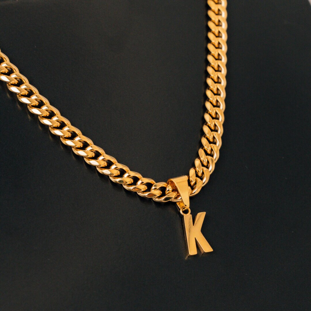 Thick Gold Initial Chain Necklace - Mens Chunky Initial Necklace - Gold ...