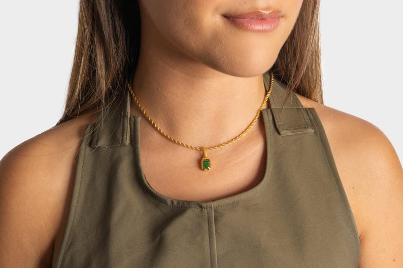 Gemstone Necklace - Mens Necklace - 18K Gold Green Emerald Styled ...