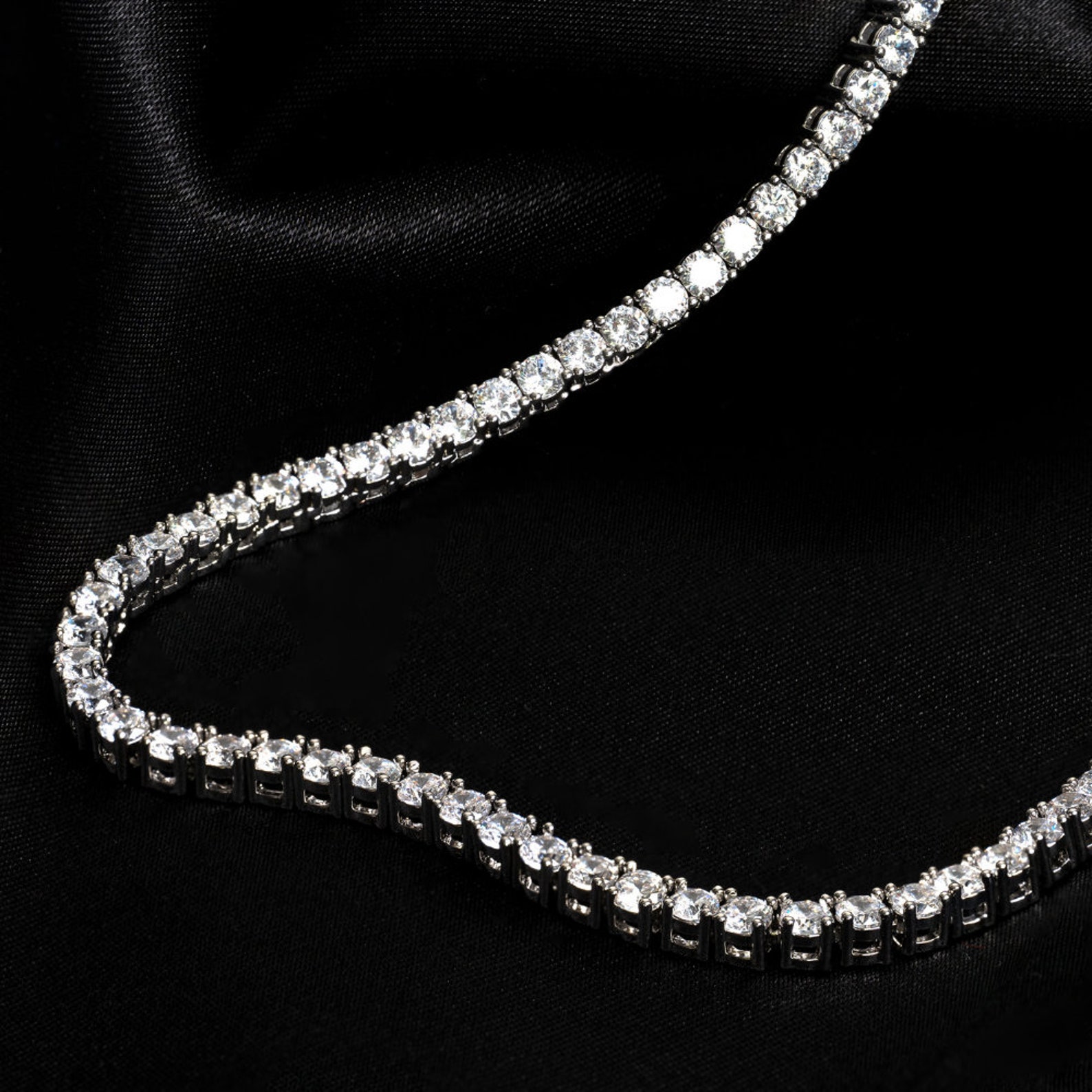 Silver Tennis Chain, 5mm Diamond Tennis Chain, Silver Chain Necklace ...