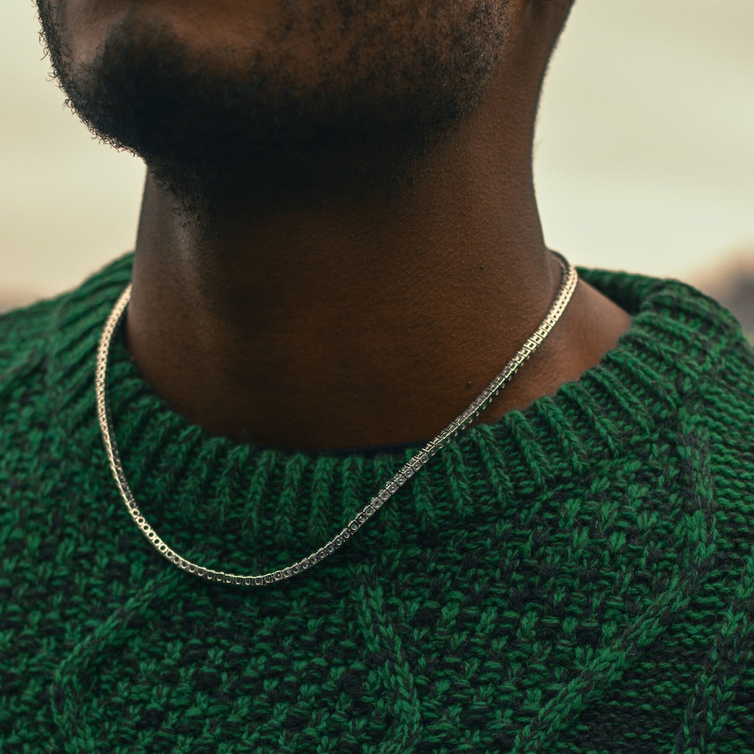 3mm Tennis Chain Necklace for Men - Thin Silver Tennis Chain - Mens ...