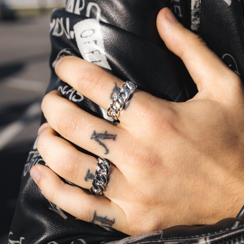 Mens Ring - Cuban Chain Ring - Silver Stainless Steel Ring - Cuban Link ...