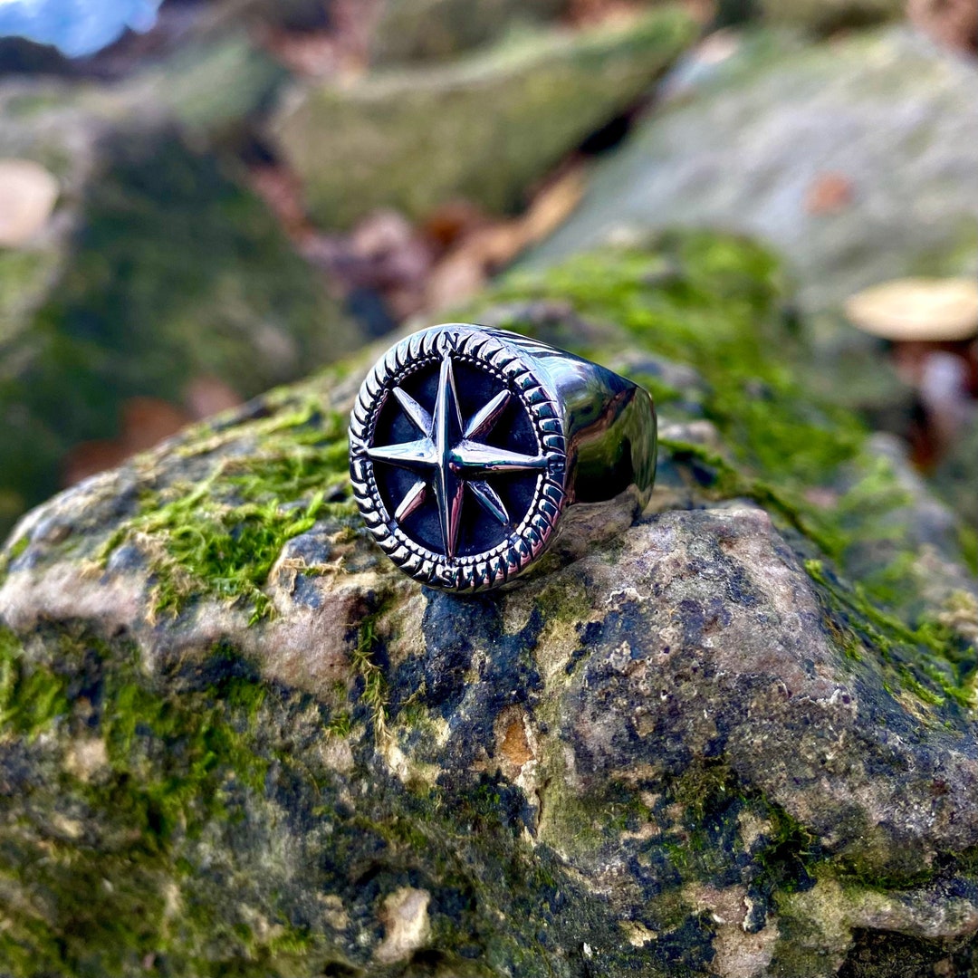 Mens Ring - Silver Compass Rings for Men - North Star Silver Ring - Man ...