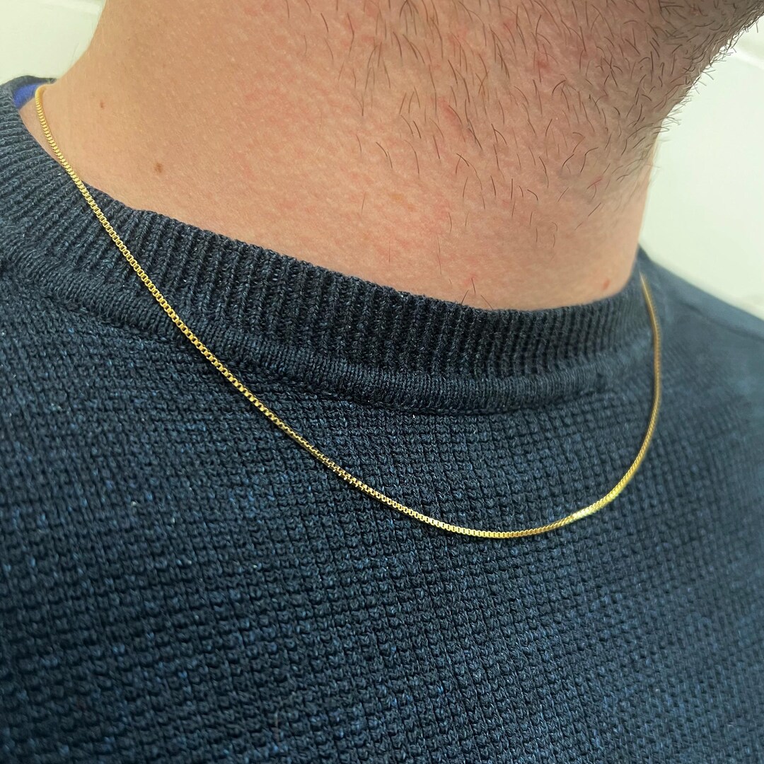 Gold Box Chain, 18K Gold Chain Necklace, Mens Gold Thin Box Chain, Gold ...