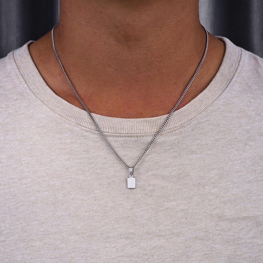 Silver Mens Necklace, Mini 925 Sterling Silver Bar Pendant Necklace for ...
