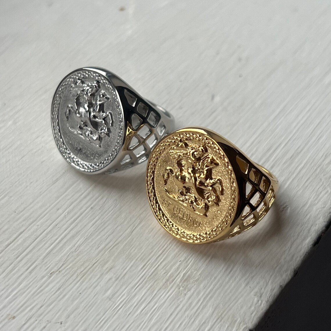 Mens Ring - Saint George Sovereign Styled Signet Ring for Men - 18K ...