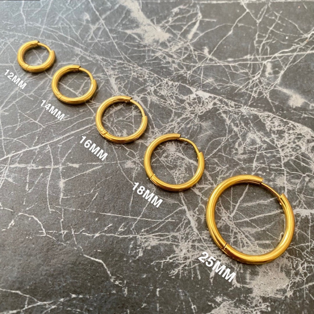 Mens Gold Hoop Earrings - Mens Hoop Earrings - 18K Gold Steel Hoop ...