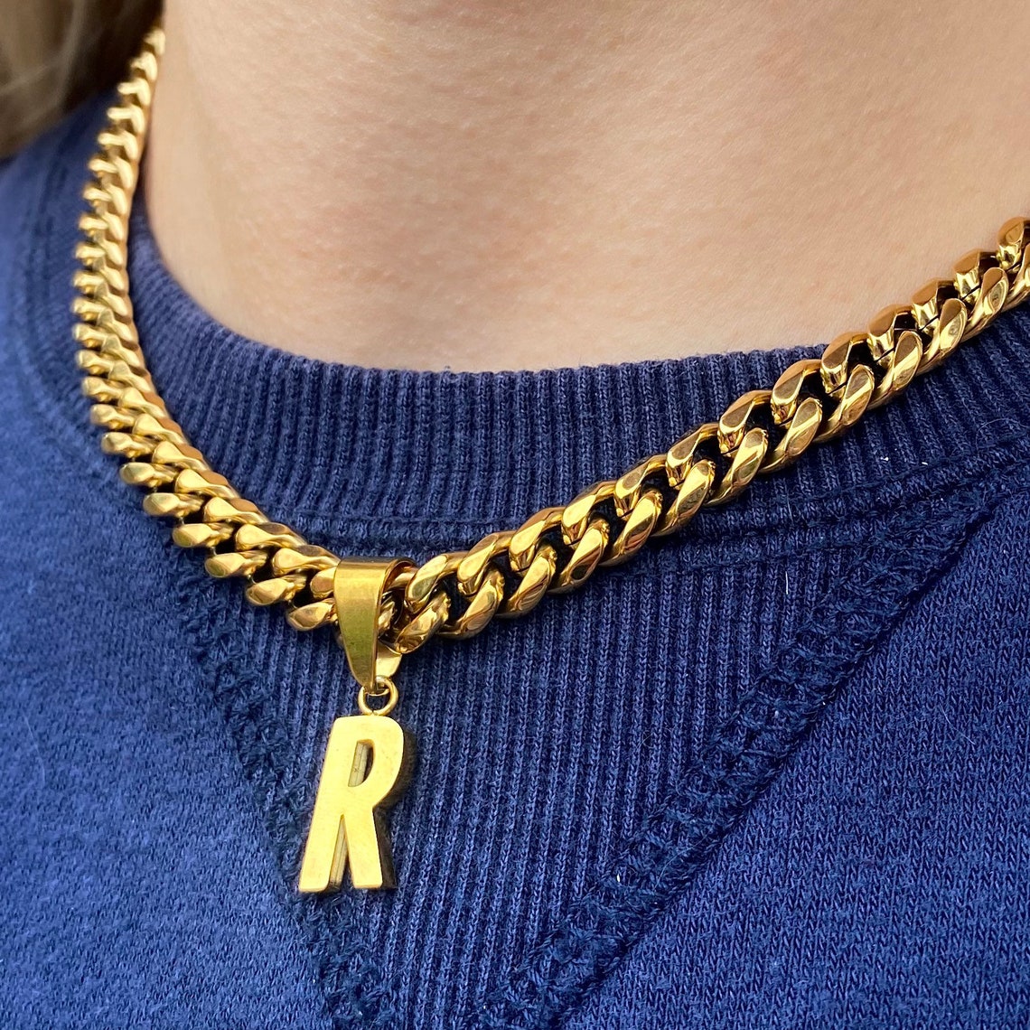 Mens Initial Necklace - Silver Chunky Chain With Initial - Silver Chain ...