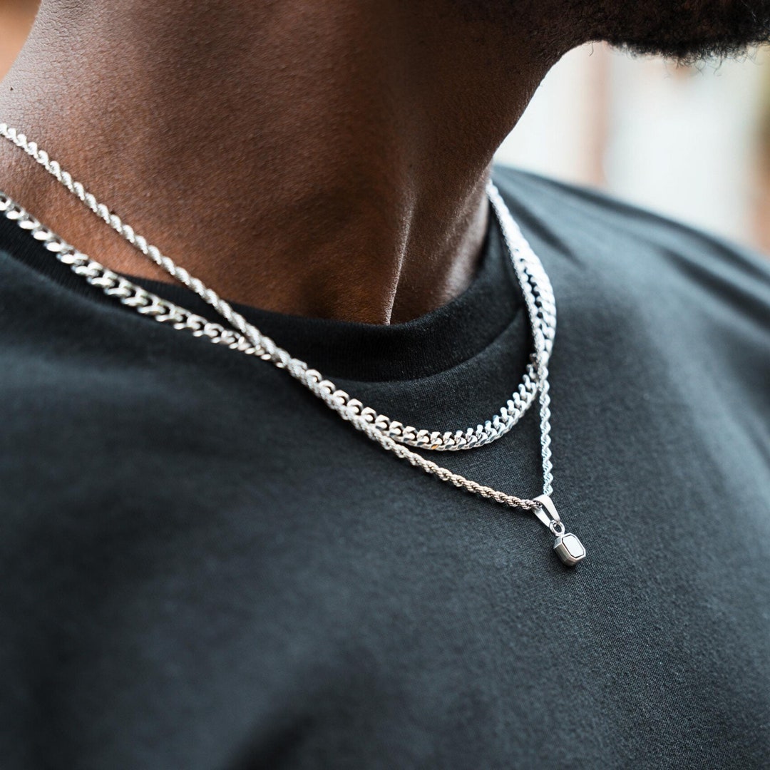 Mens Necklace - Mini Pearl Silver Pendant Necklace for Men - Small ...