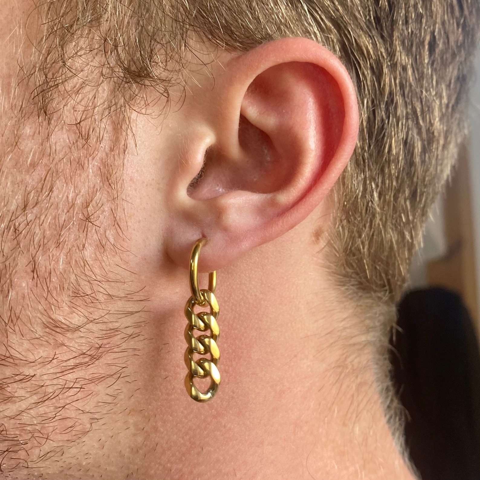 Mens Earrings - Mens Chain Earring - Gold Hoop Chain Earrings Men ...