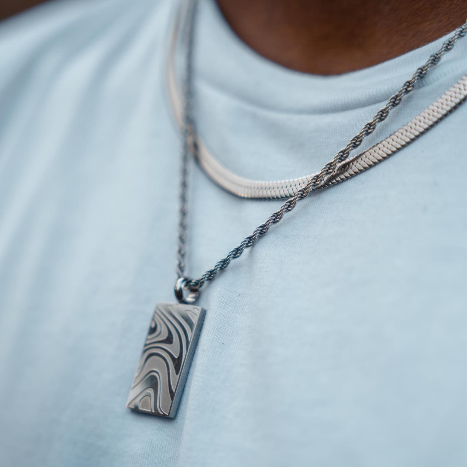 Mens Necklace - Silver Wave Pendant Necklace - Large Silver Necklace ...