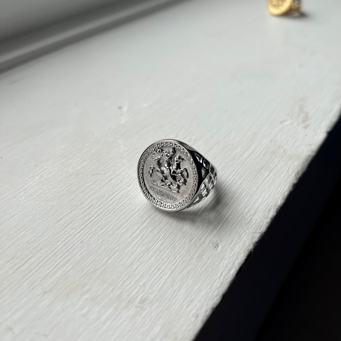 Mens Ring - Saint George Sovereign Styled Signet Ring for Men - 18K ...