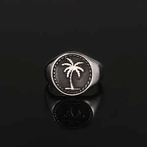18K Gold Palm Tree Sovereign Signet Ring - Mens Ring - Gold Signet Ring ...