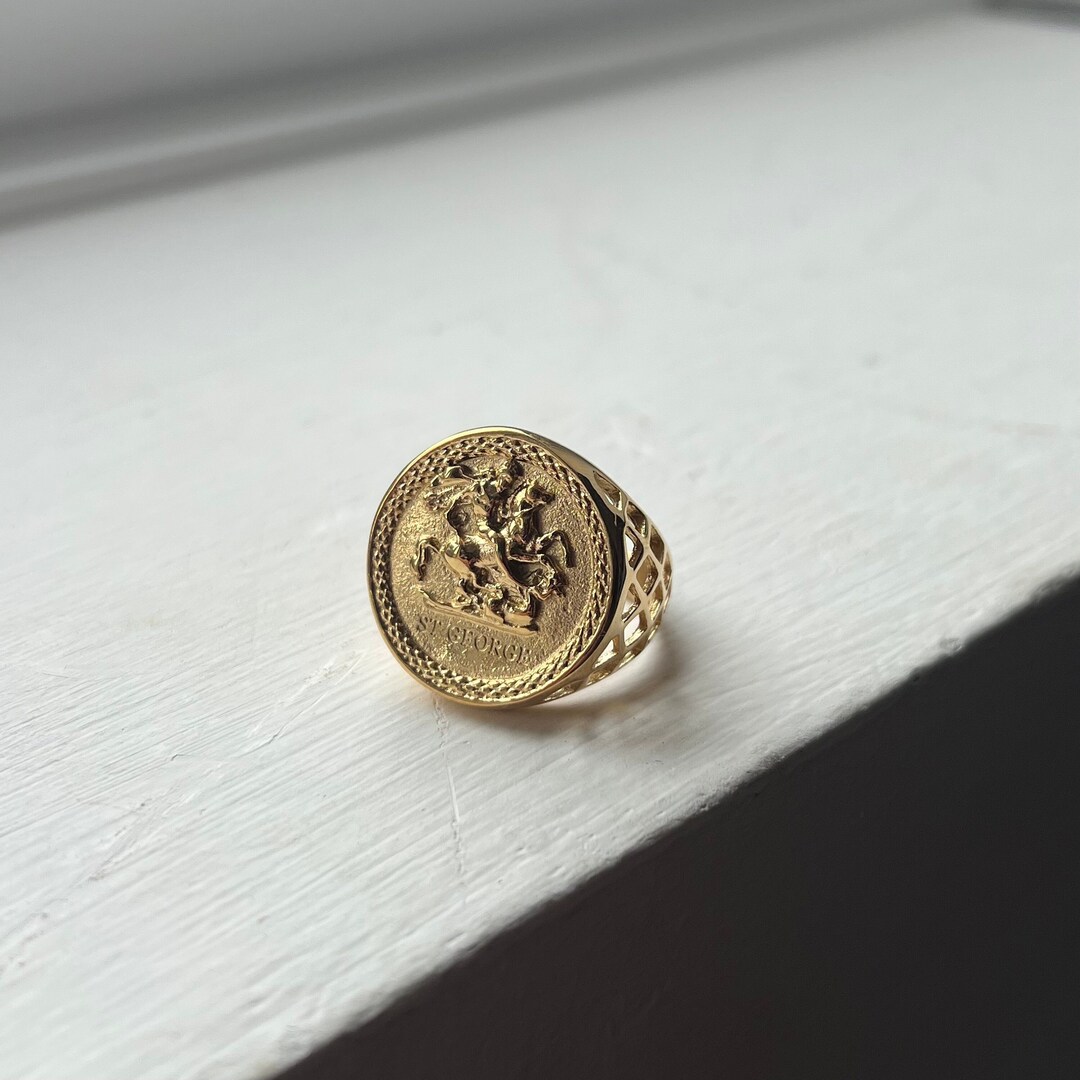 Mens Ring - Saint George Sovereign Styled Signet Ring for Men - 18K ...