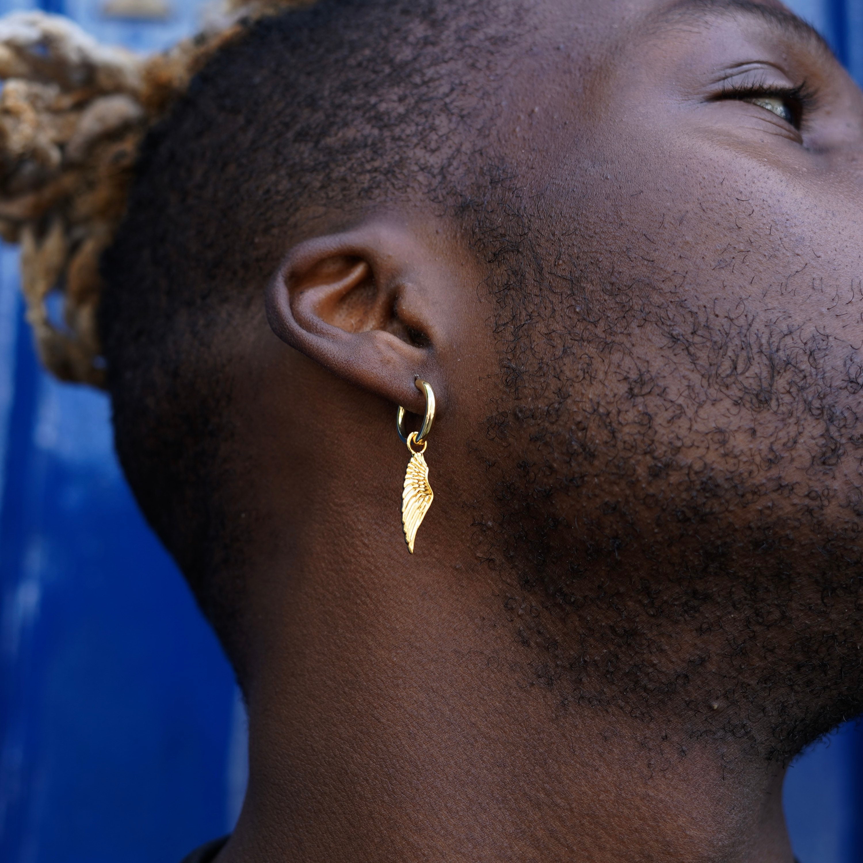 Mens Earrings - Mens Dangle Earrings - 18K Gold Earrings Men - Angel ...