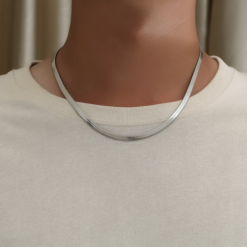 Silver Snake Chain Mens Necklace Chain 3mm / 5mm Flat Gold - Etsy