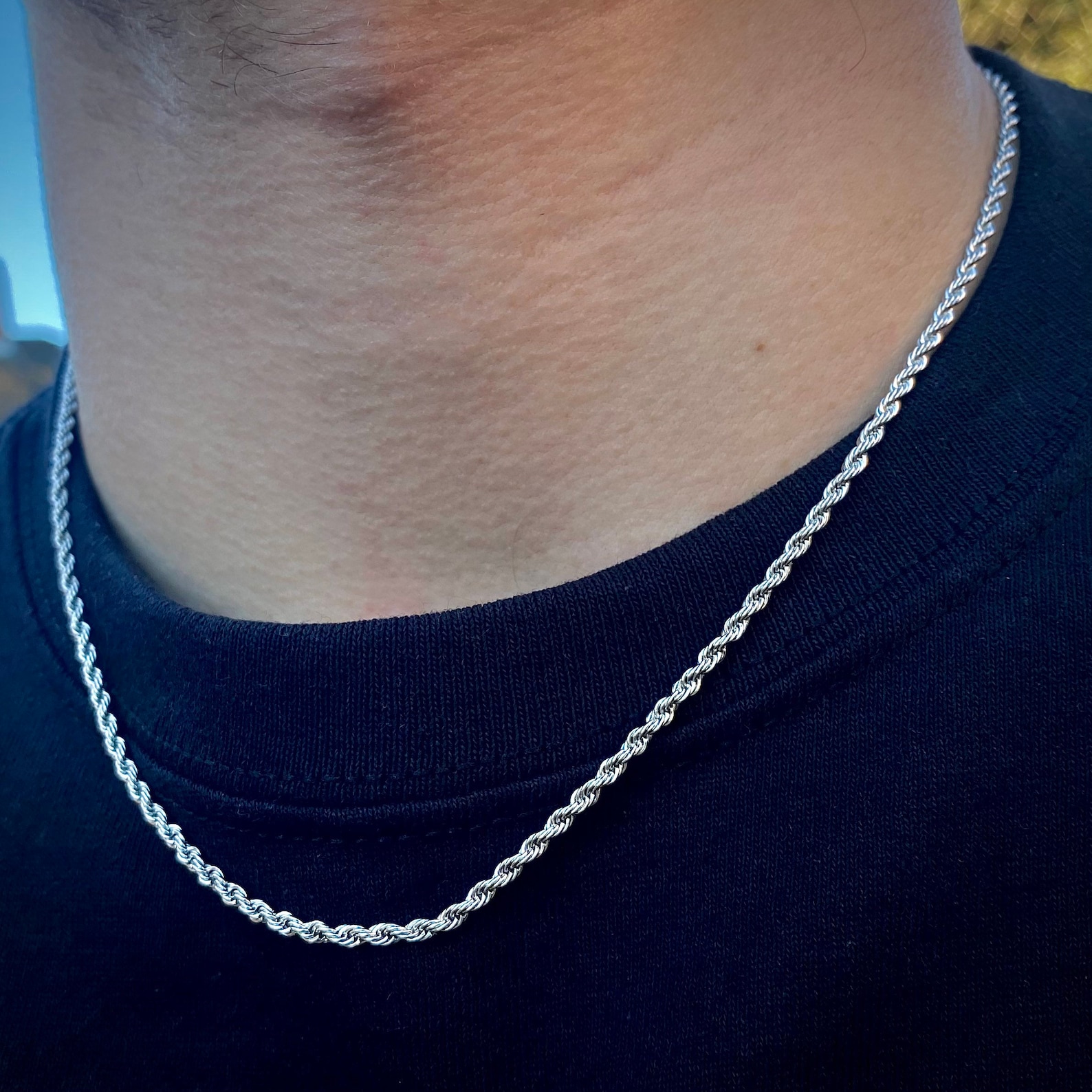 Silver Chain Necklace 2.5mm Rope Mens Chain Silver Curb Link Chain ...