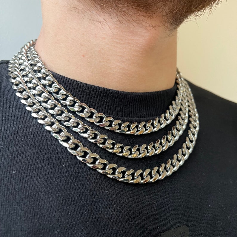 Silver Cuban Chain, Mens Chain, Thick Silver Chain Mens - Stainless ...