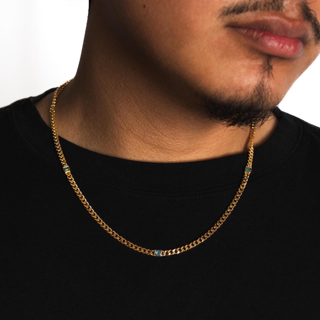 Gem Necklace - Mens Gold Necklace Blue Gemstone - Gold Chain Multiple ...