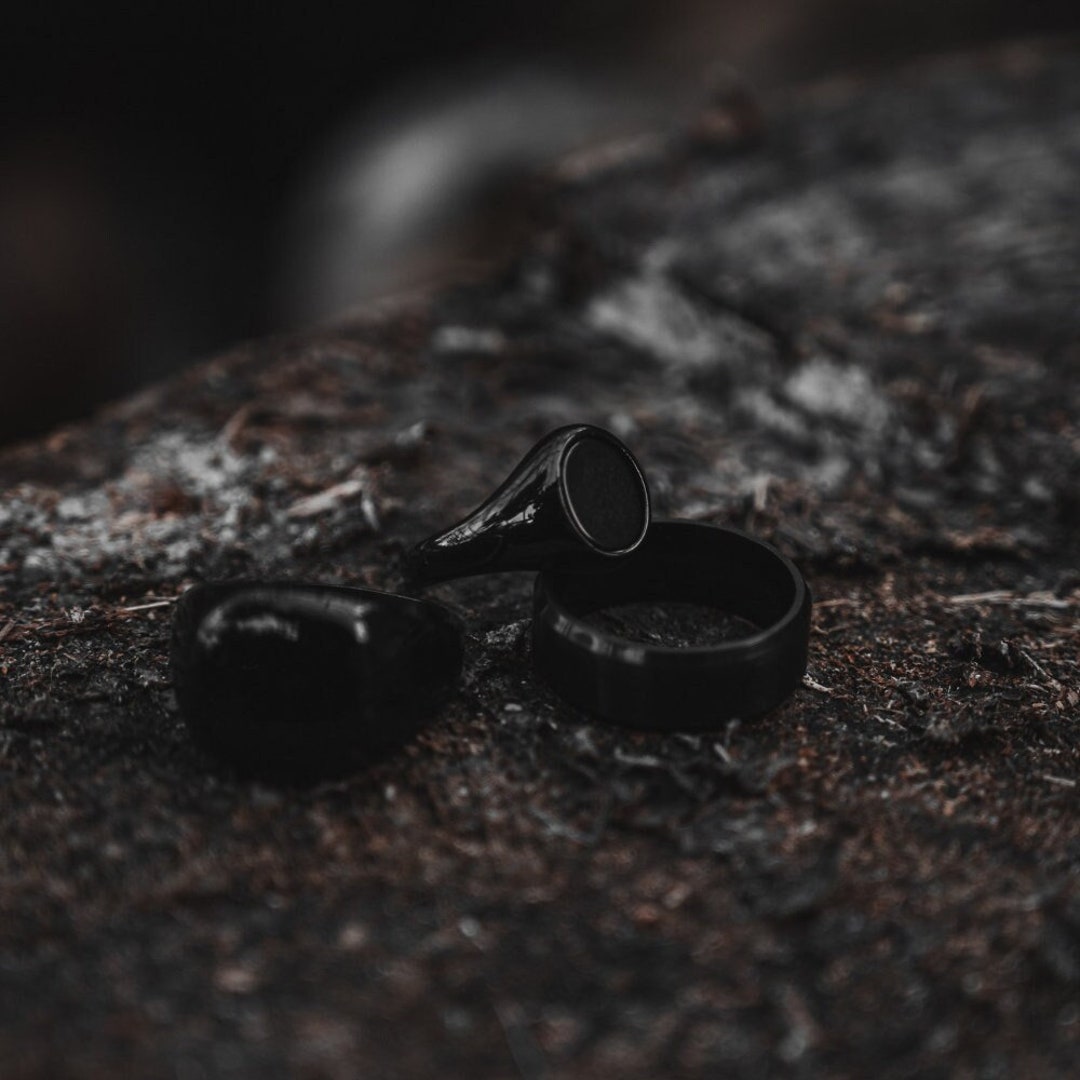 Mens Ring, All Black Signet Ring Men, Black Band Ring, Black Onyx Ring ...
