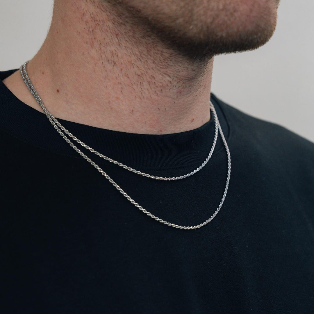 Mens Chain - 925 Silver Rope Chain Necklace for Men - Thin Sterling ...