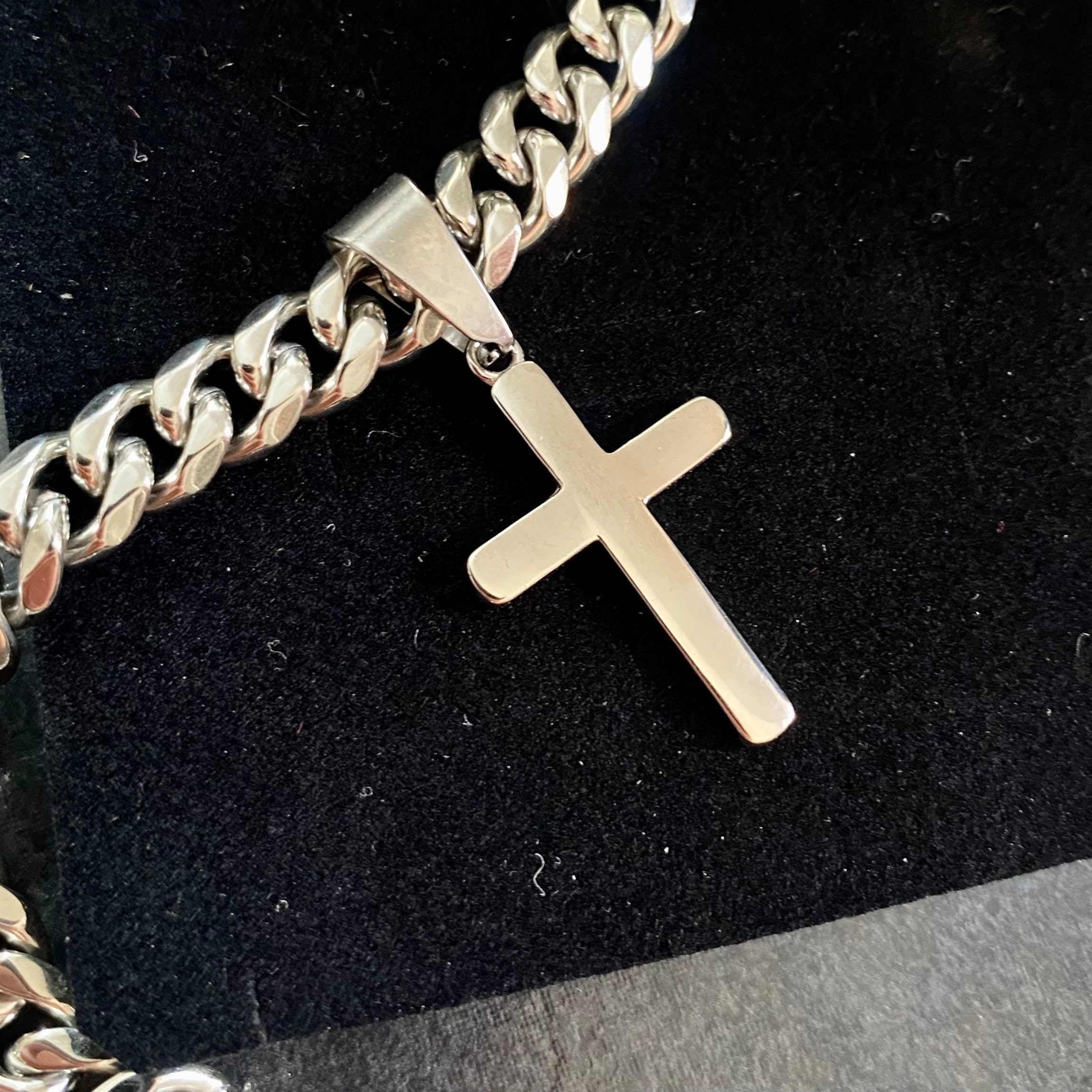 Silver Cross Pendant on Chunky Silver Chain - Thick Chain Necklace With ...