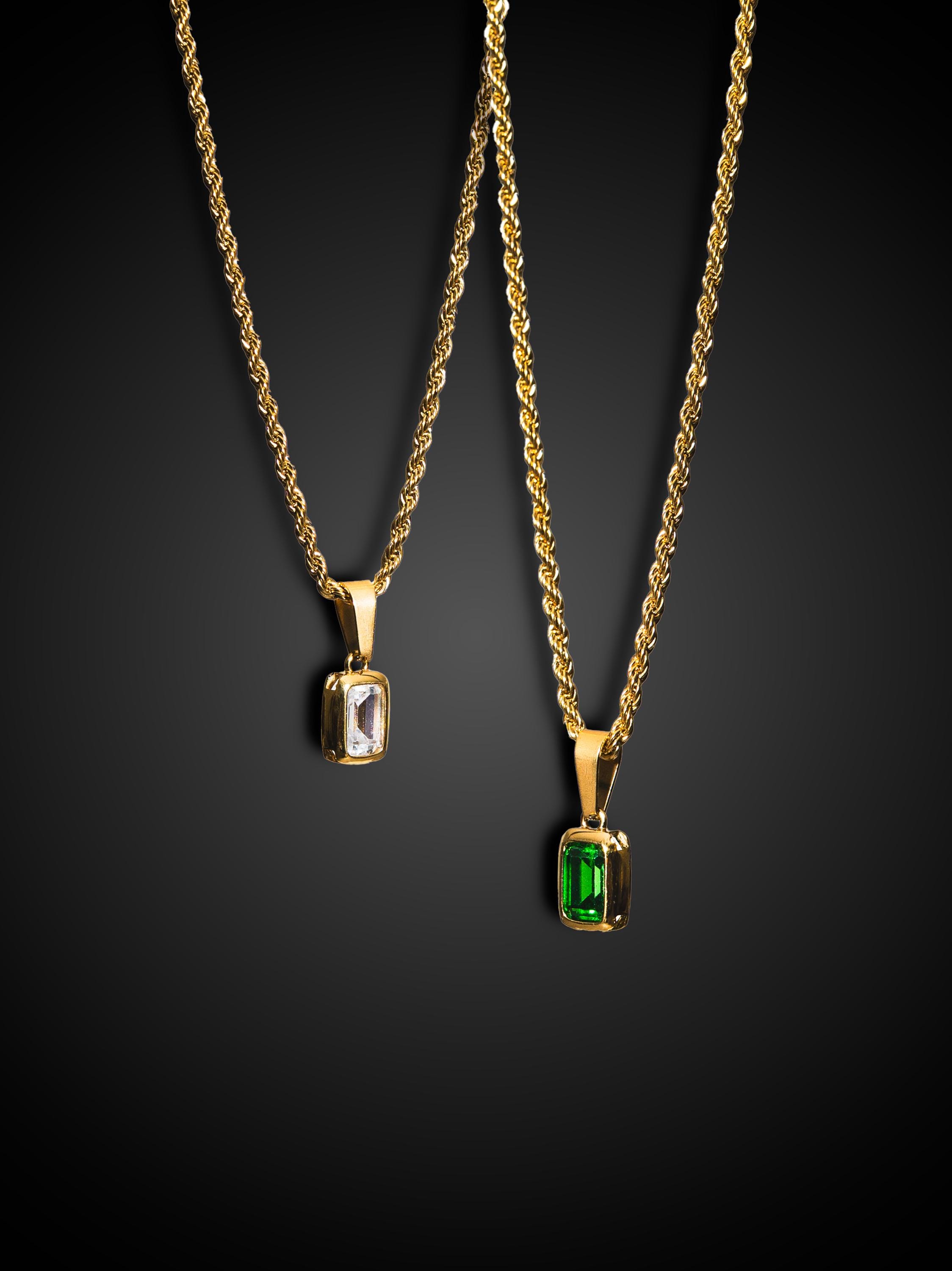 Gemstone Necklace - Mens Necklace - 18K Gold Green Emerald Styled ...