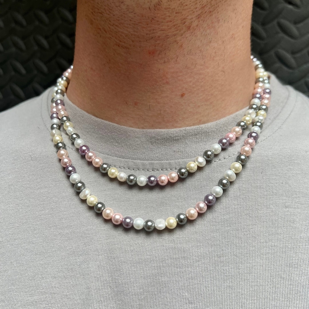 Mens Pearl Necklace Chain - 6MM Shell Pearl Necklace for Men / Women ...