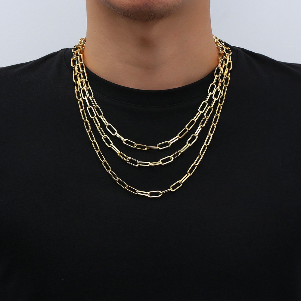 14k Gold Paperclip Chain 6mm Gold Paperclip Layer Necklace | Etsy