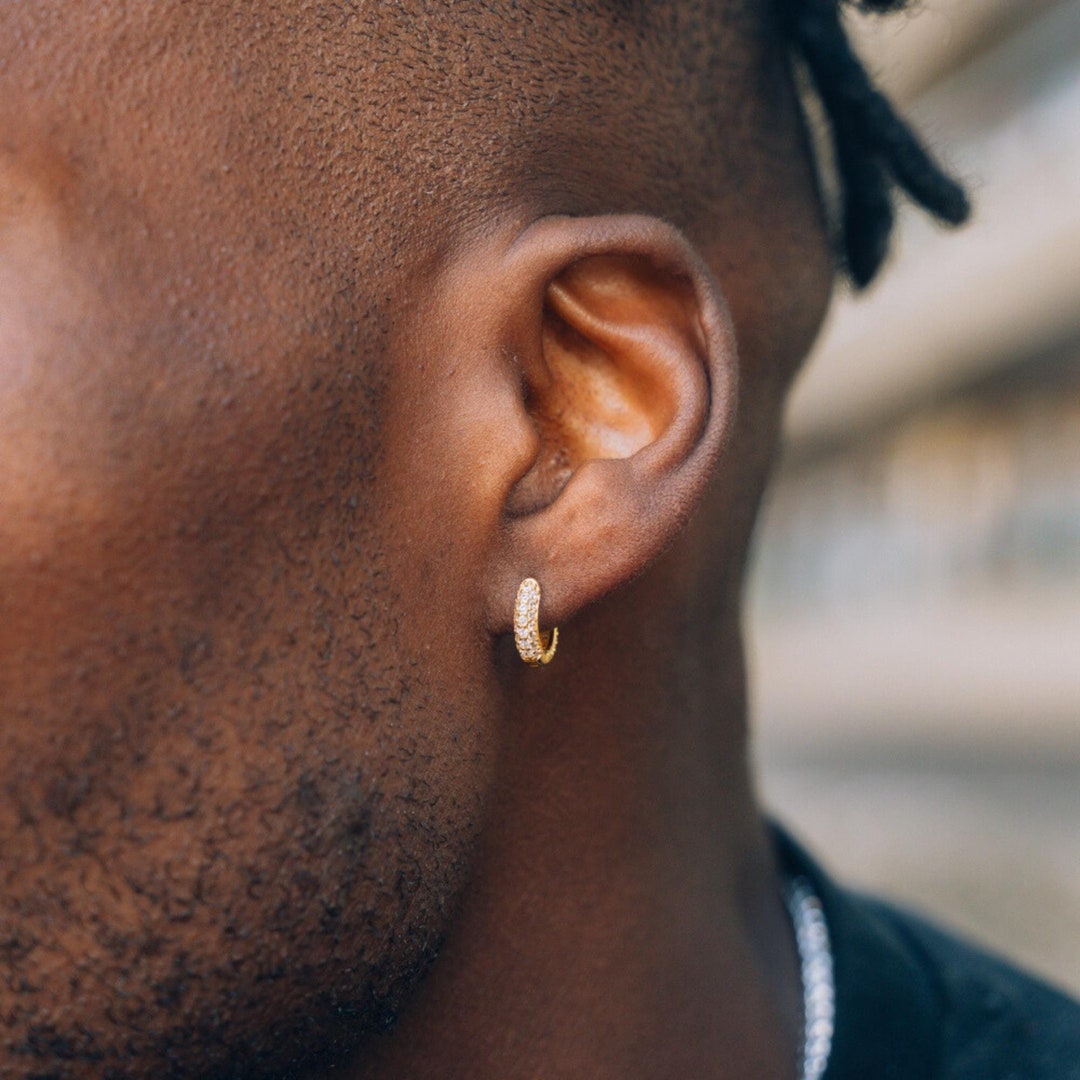 Mens Gold Diamond Hoop Earring - Small Diamond Hoop Earring for Men ...