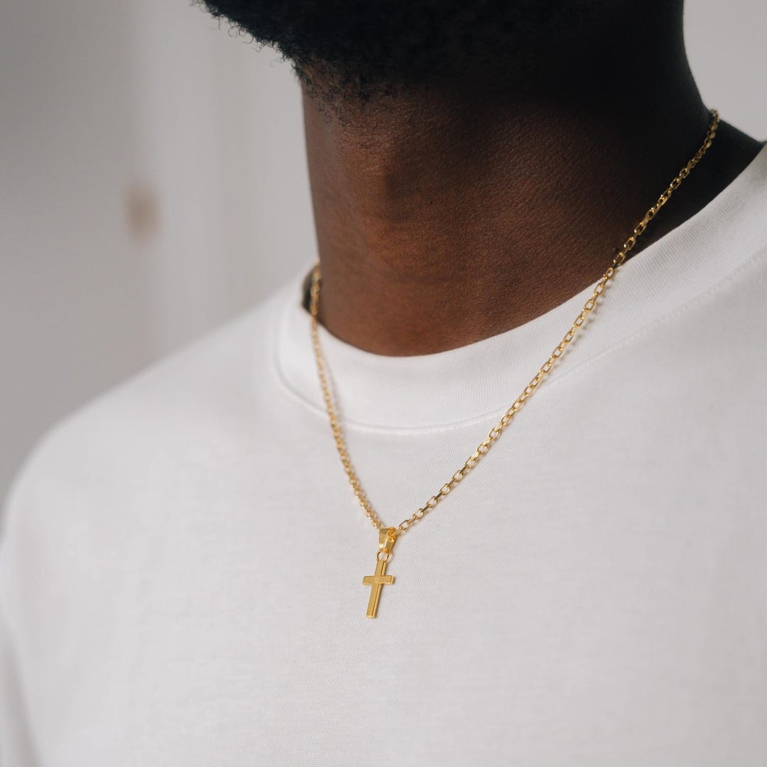 Gold Cross Necklace for Men - Mens Cross and Gold Plated Chain - Small ...