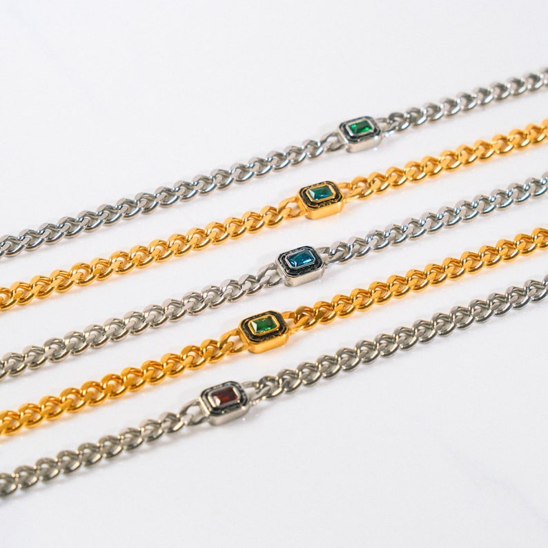 Mens Necklace - Silver Necklace With Blue Gem Chain - Mens Jewelry ...
