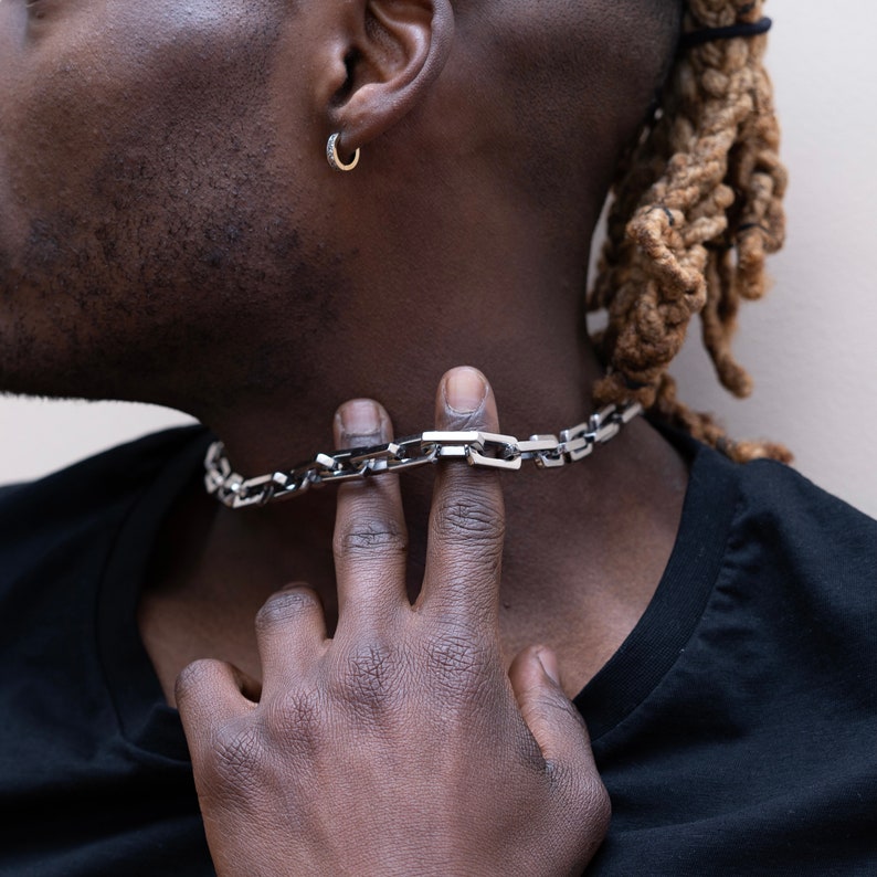 Mens Choker Necklace, Mens Silver Choker Chain, Thick Silver Chain ...
