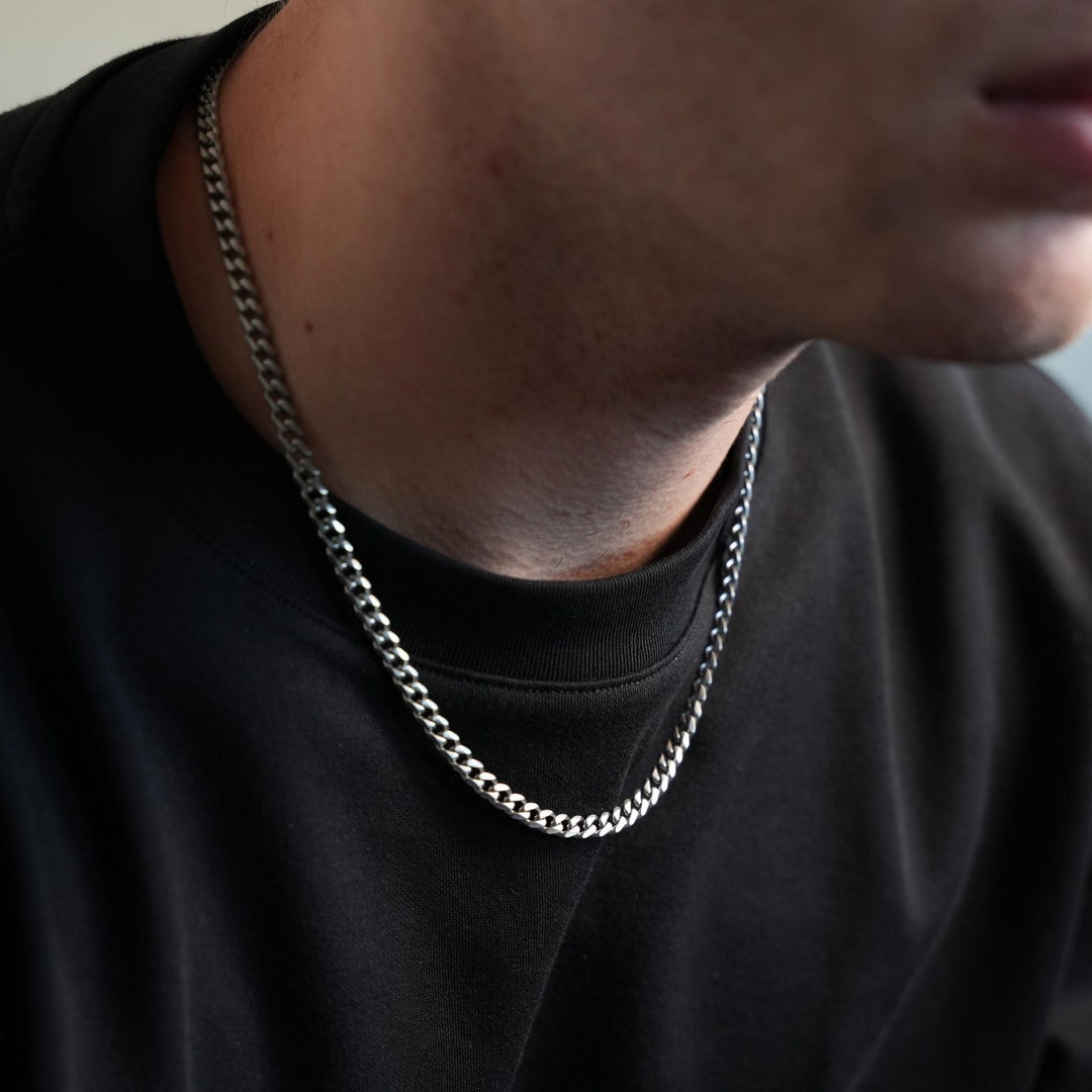Mens Necklace - 5mm Matte Cuban Chain, Mens Chain, Silver Curb Chain ...
