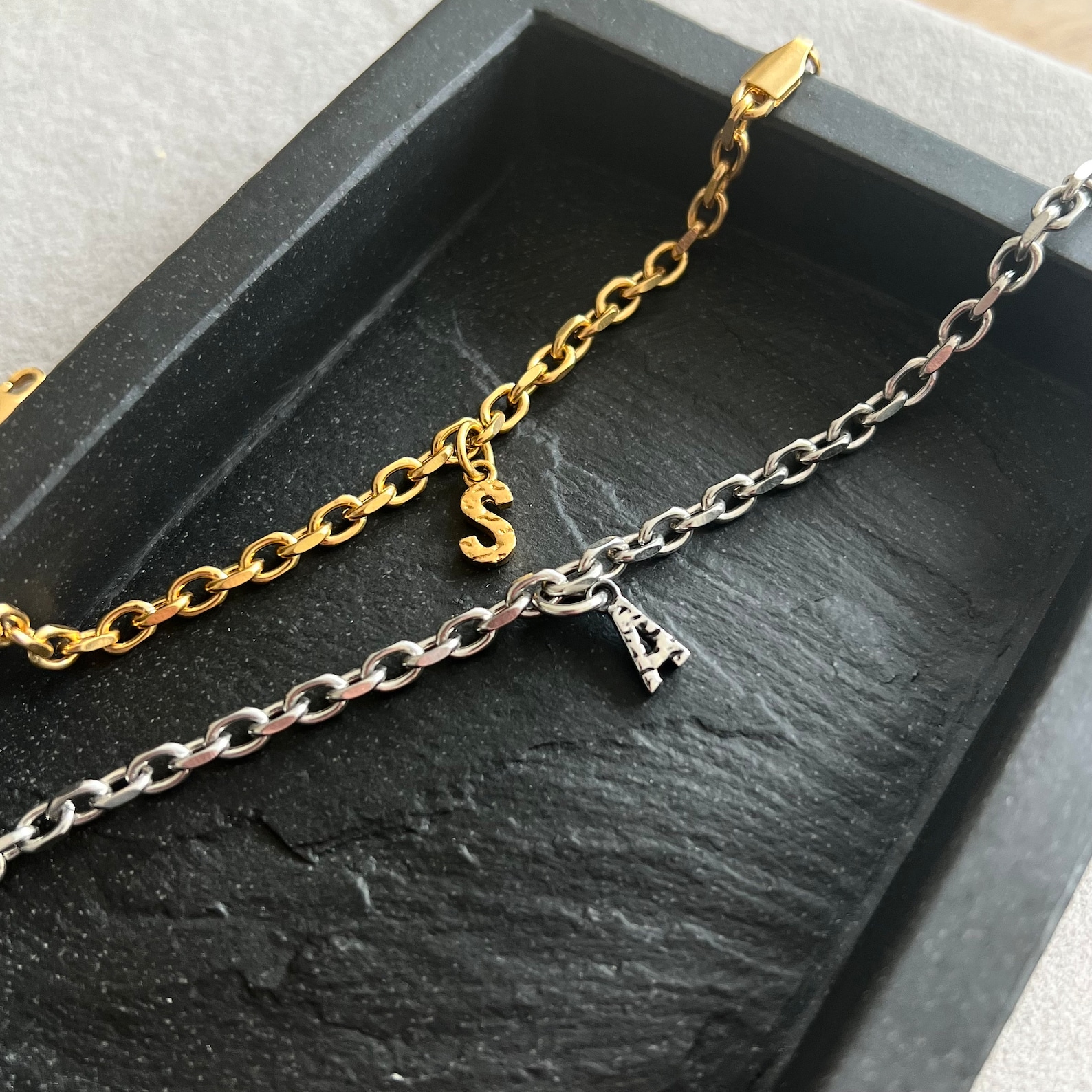 18K Gold Vintage Initial Bracelet - Mens Bracelet - Hammered Letter ...