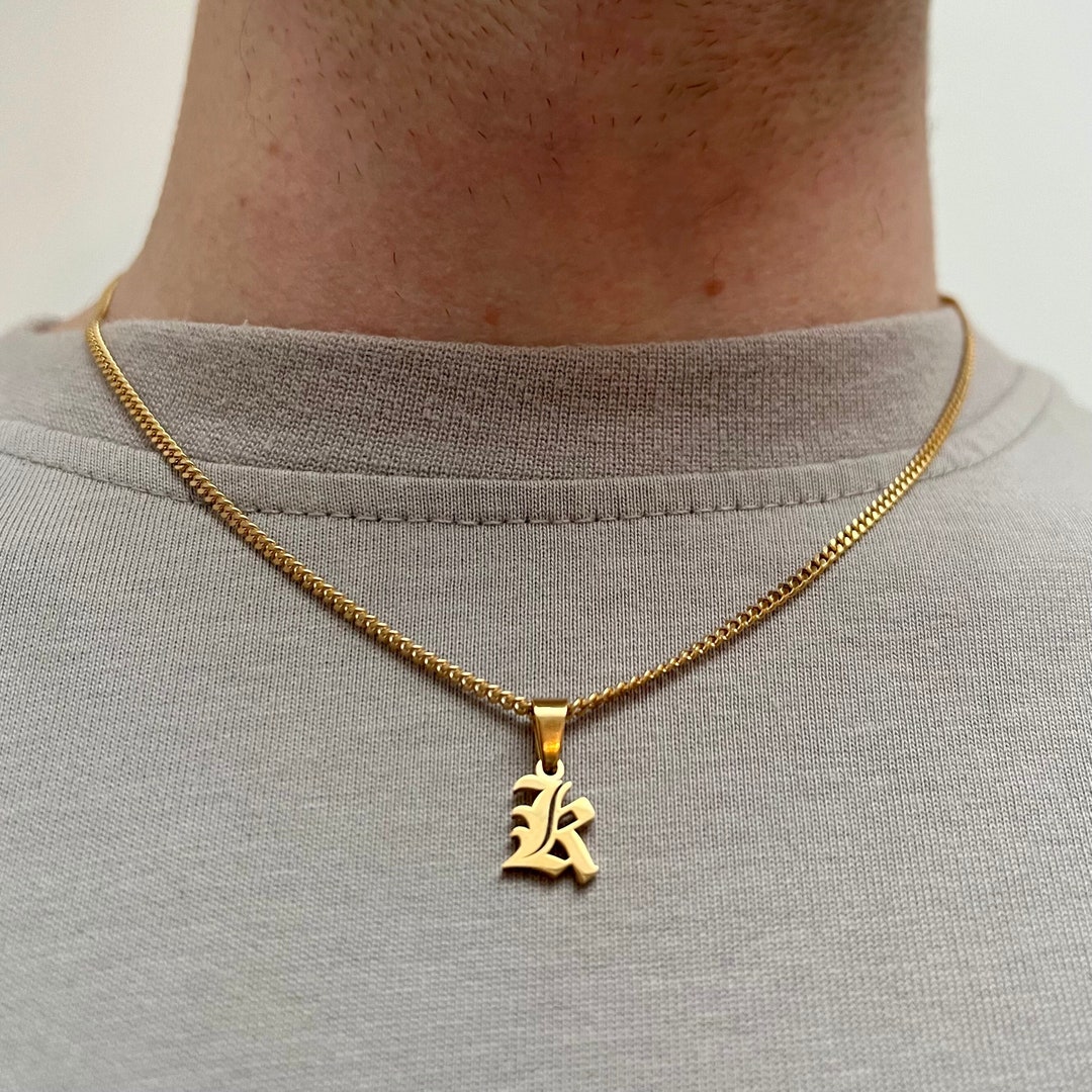 18K Gold Initial Necklace, Mens Chain Necklace With Initial, Mens ...
