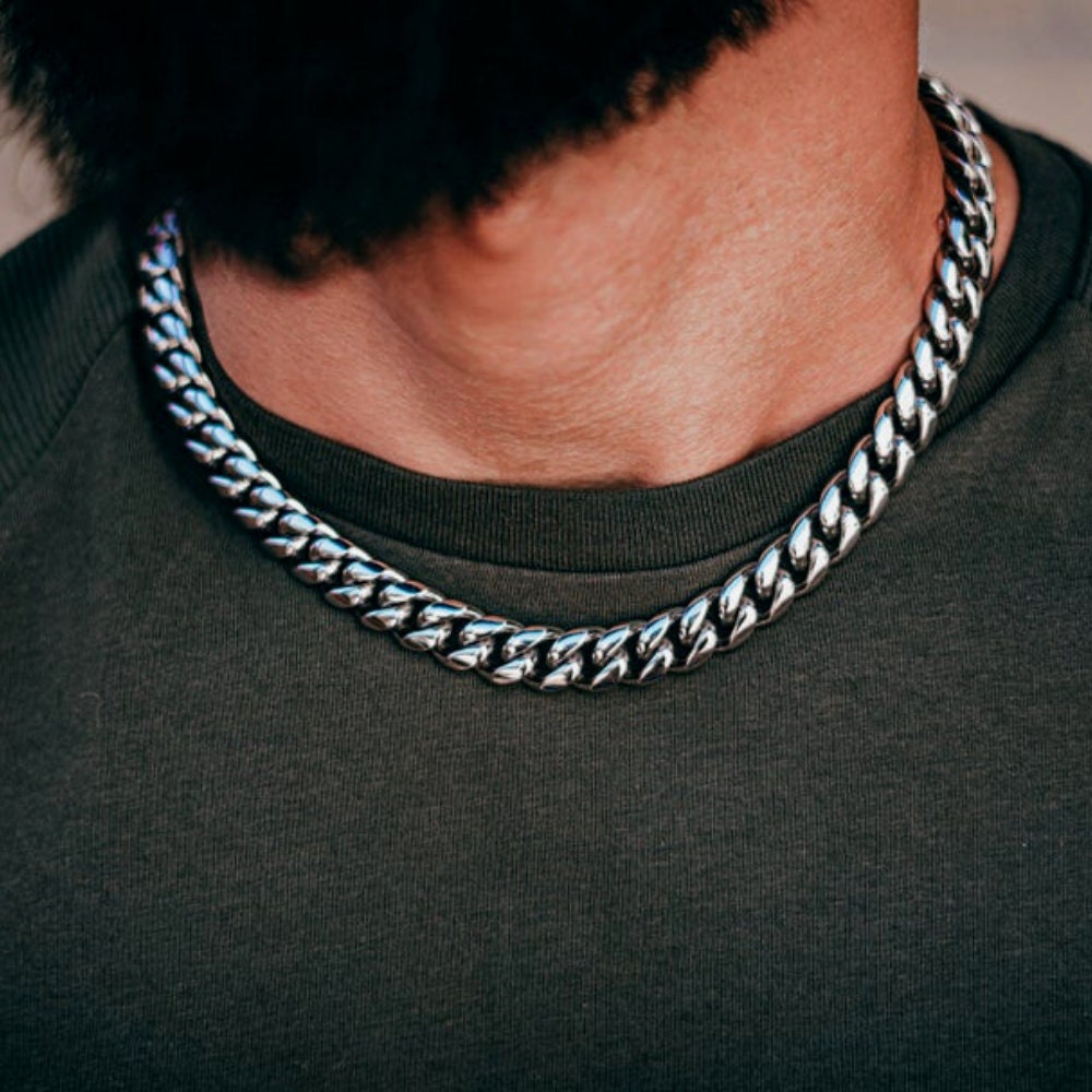 Silver 12mm Cuban Chain - Mens Chain Necklace - Heavy Stainless Steel ...