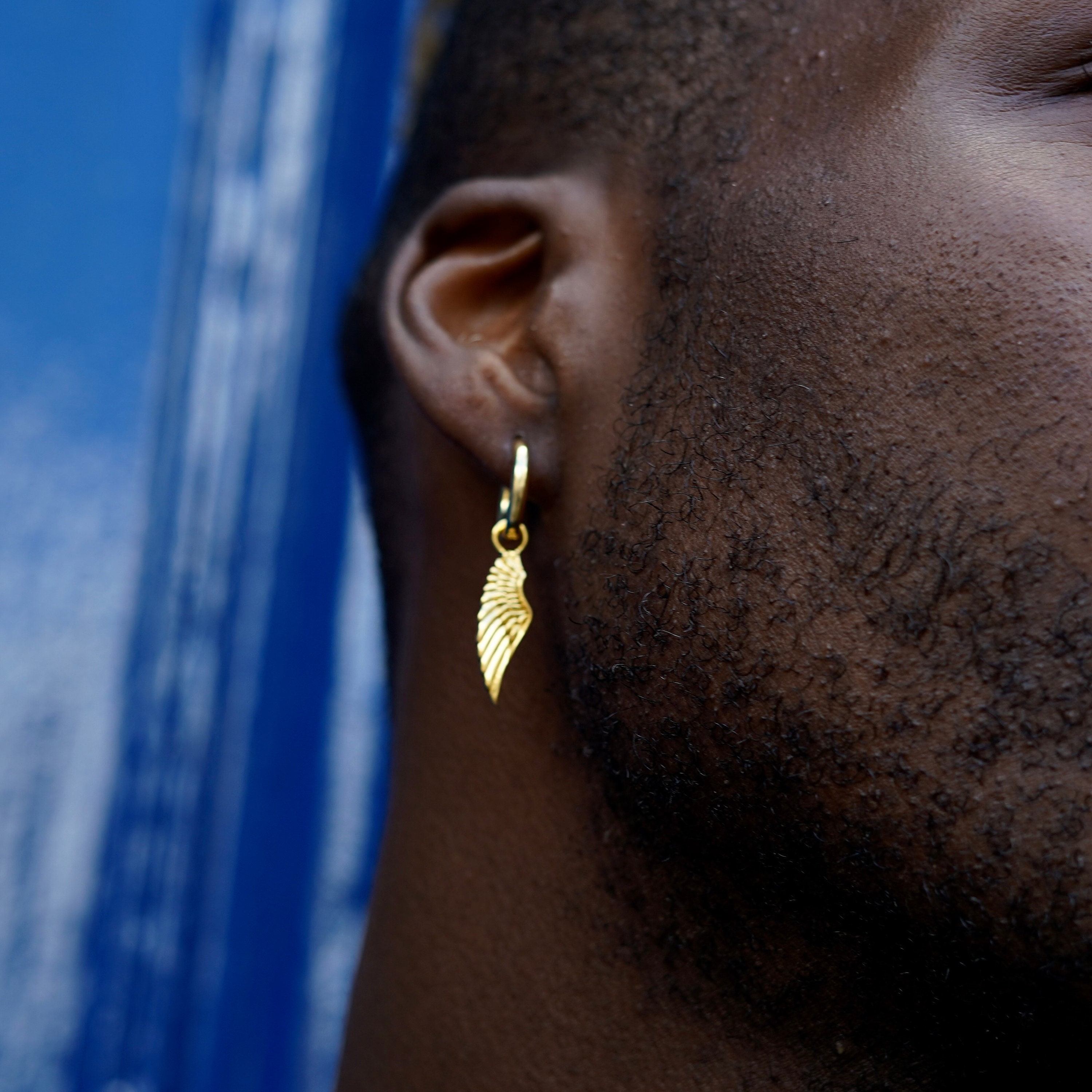 Mens Earrings - Mens Dangle Earrings - 18K Gold Earrings Men - Angel ...