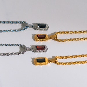 Mens Necklace - 18K Gold Ruby Red Styled Gem Necklace for Men - Vintage ...