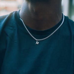Mens Initial Necklace, Silver Curb Chain With Initial Letter Pendant ...