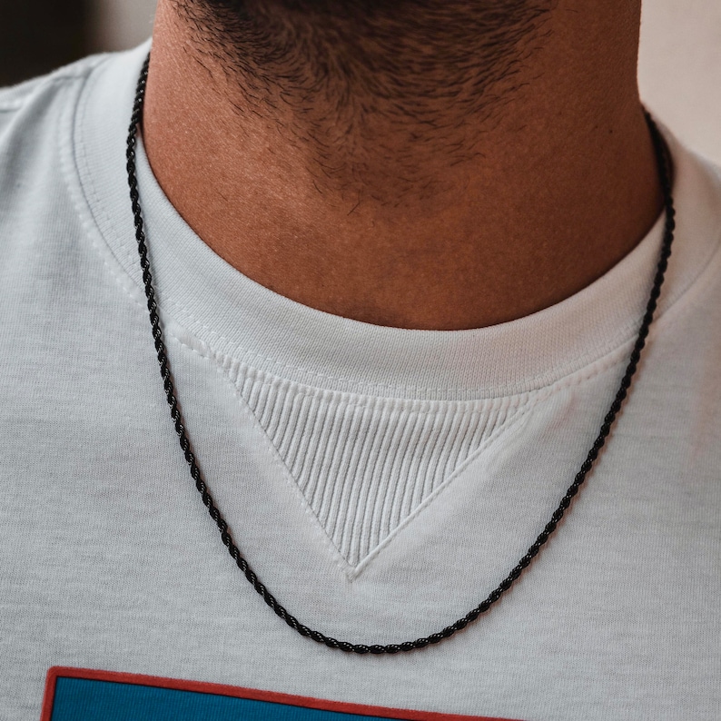 Black Rope Chain Necklace 2.5mm Mens Chain Black Link Chain - Etsy